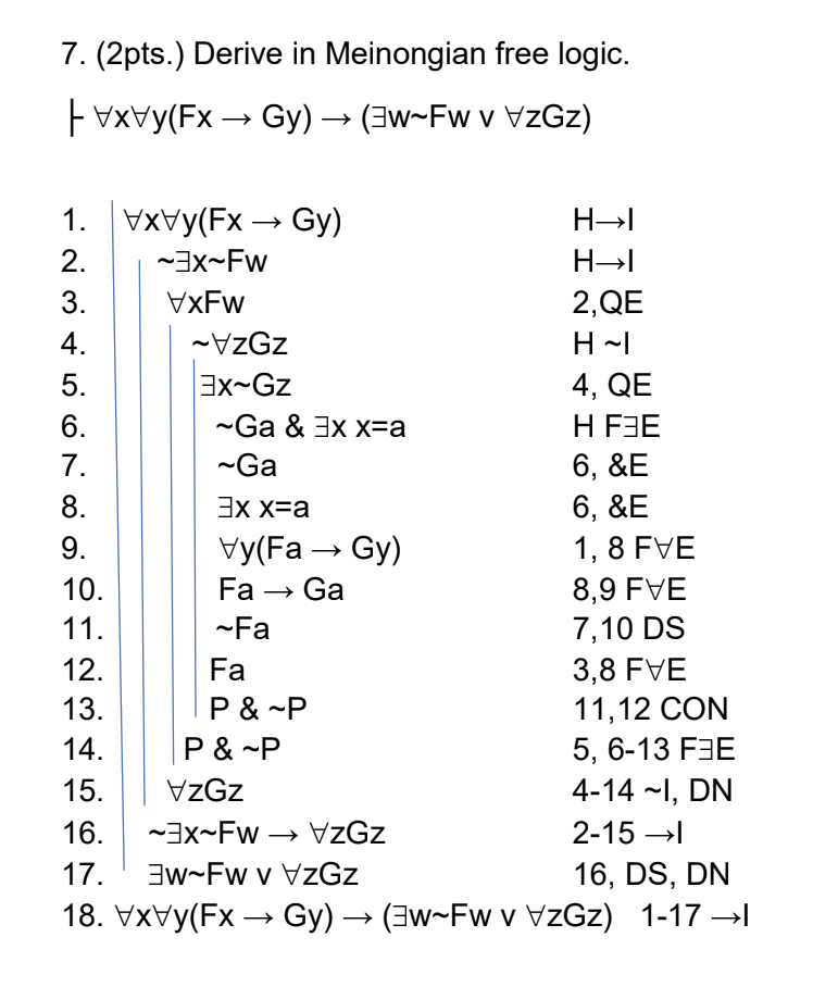 Solved 7. (2pts.) Derive in Meinongian free logic. If you | Chegg.com