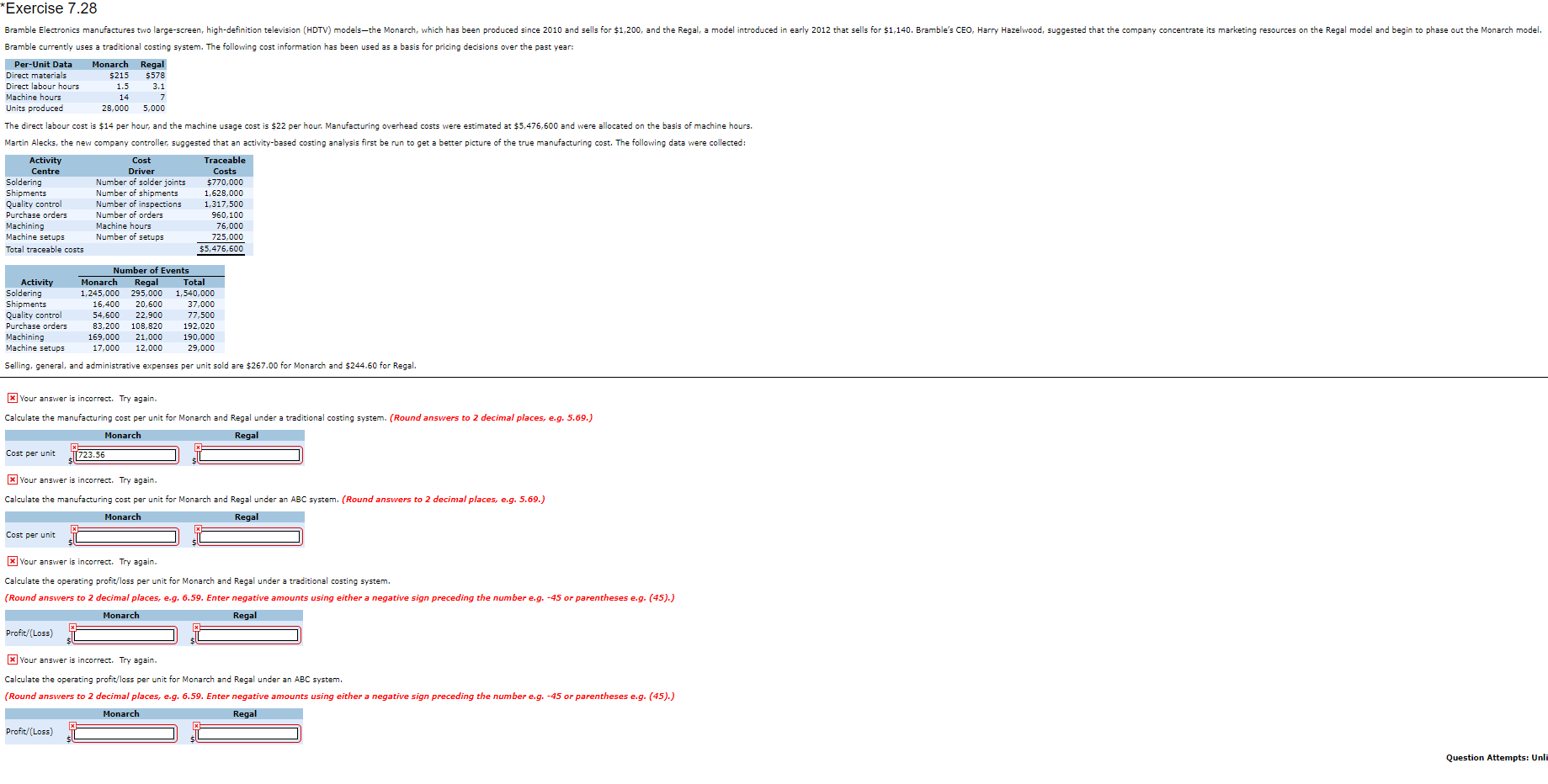 Solved *Exercise 7.28 Bramble Electronics manufactures two | Chegg.com