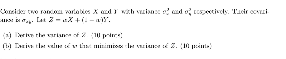 Solved Consider two random variables X and Y with variance | Chegg.com