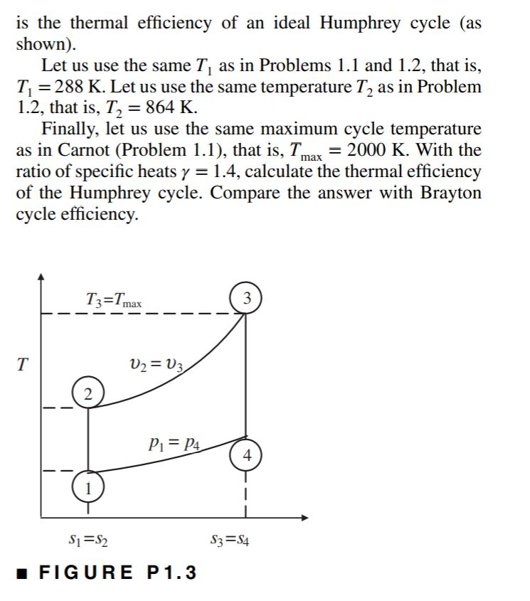 Solved 1.3 The Humphrey cycle operates a constant-volume | Chegg.com