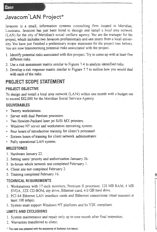 Solved Fase Javacom 'LAN Project* Javacom is a small, | Chegg.com