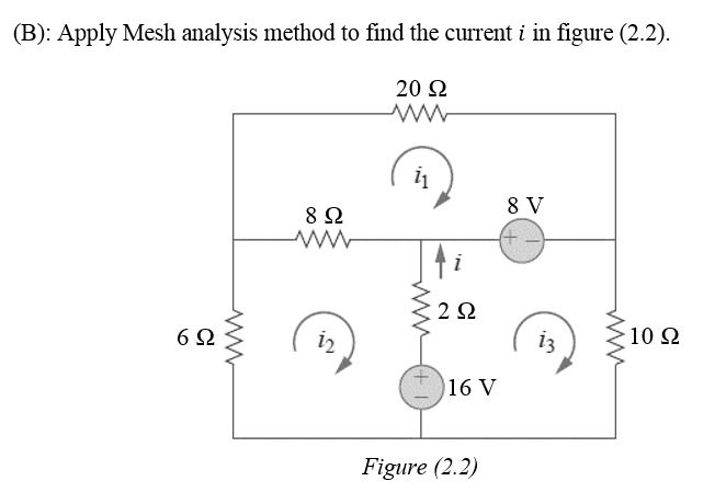 Solved (B): Apply Mesh analysis method to find the current i | Chegg.com