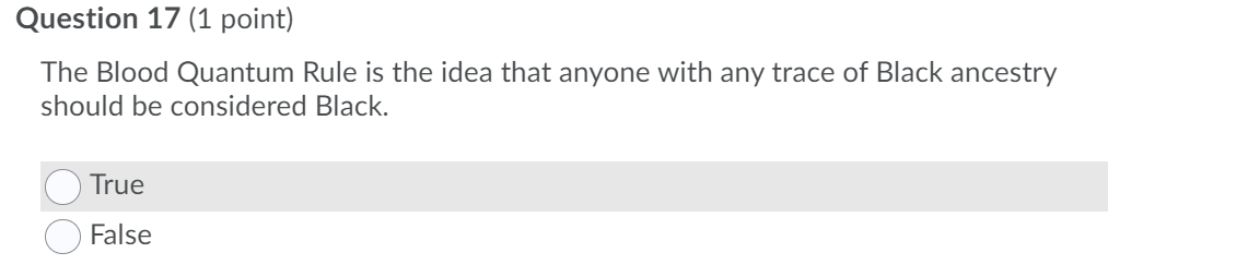 Solved Question 17 (1 point) The Blood Quantum Rule is the | Chegg.com