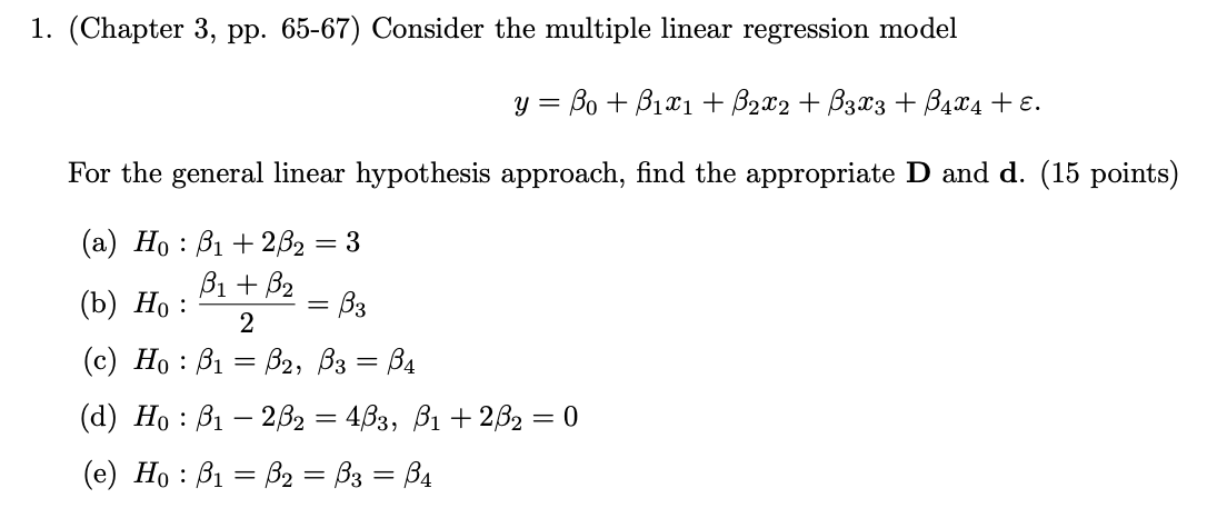 (Chapter 3, pp. 65-67) Consider the multiple linear | Chegg.com