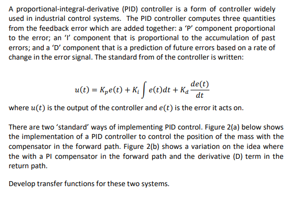 Solved A proportional-integral-derivative (PID) controller | Chegg.com