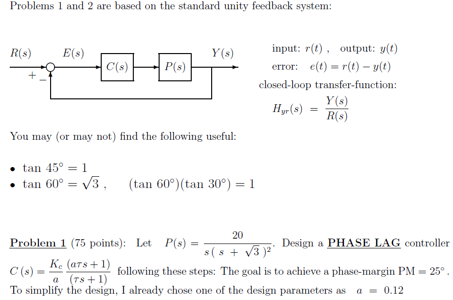 Solved Problems 1 and 2 are based on the standard unity | Chegg.com