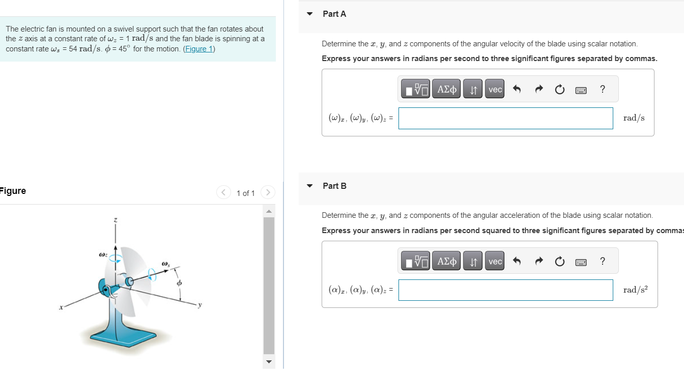 Solved The electric fan is mounted on a swivel support such | Chegg.com