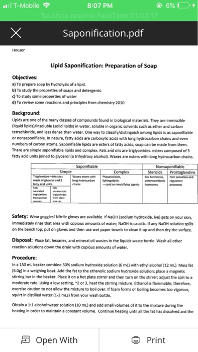 Solved Saponification.pdf 11) Which is the better | Chegg.com