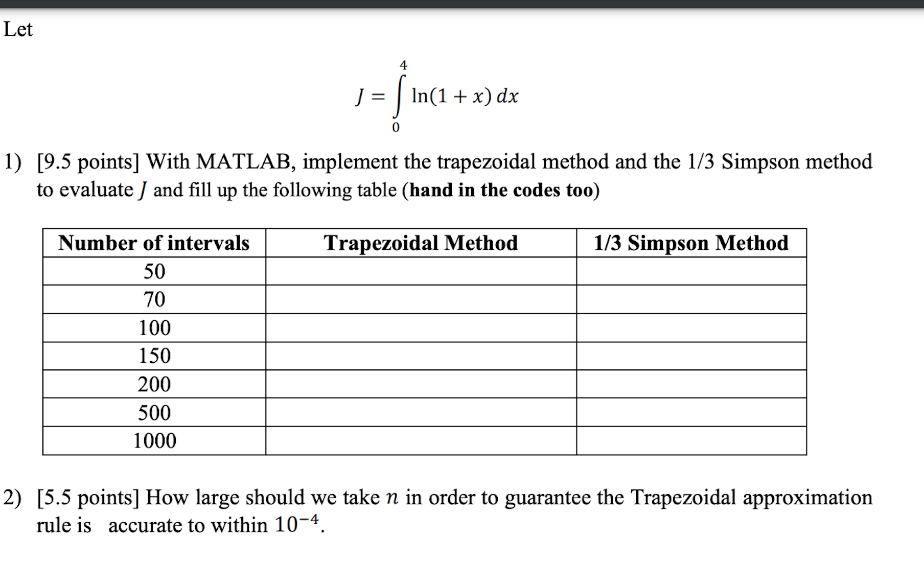 Solved by an EXPERT Let\[J=\int_{0}^{4} \ln (1+x) ﻿d x\]1) [9.5 ﻿points] | Chegg.com