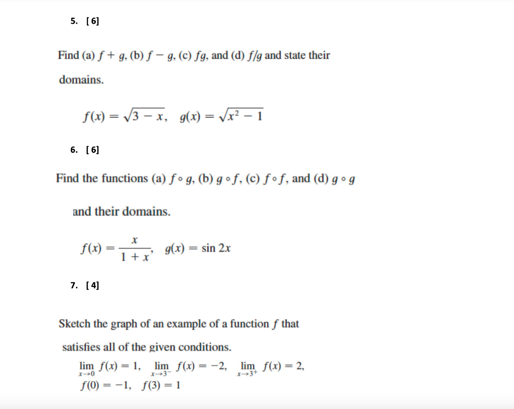 Solved 5. [6] Find (a) f + g, (b) f - g, (c) fg, and (d) f/g | Chegg.com