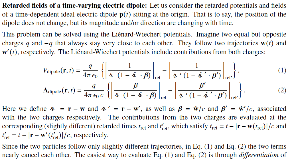 Retarded fields of a time-varying electric dipole: | Chegg.com