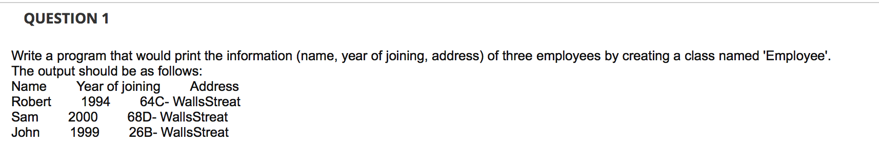 Solved Write a program that would print the information | Chegg.com