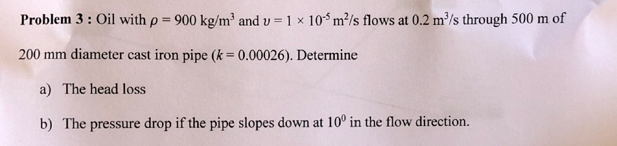 Solved Problem 3: Oil with ρ=900 kg/m3 and v=1×10−5 m2/s | Chegg.com