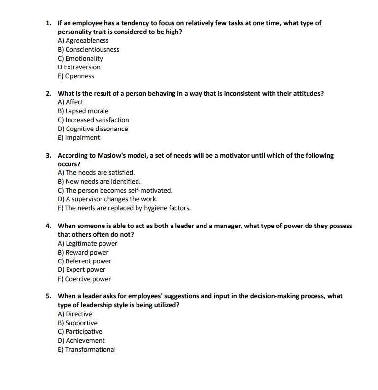 Solved 1. If an employee has a tendency to focus on | Chegg.com