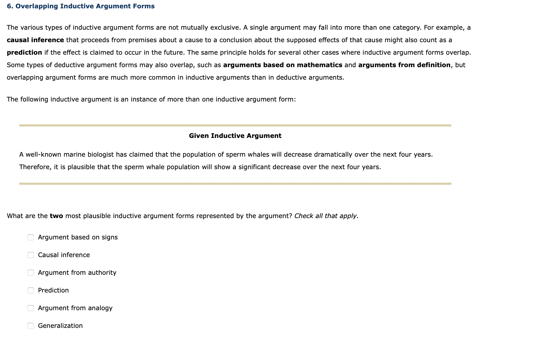 Solved 6. Overlapping Inductive Argument Forms The various | Chegg.com