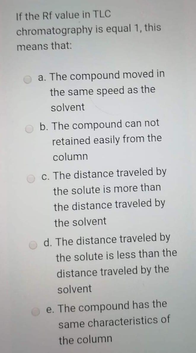 Solved If the Rf value in TLC chromatography is equal 1, | Chegg.com