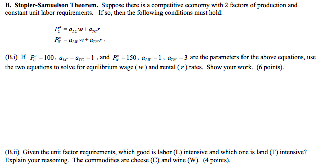 Solved B. Stopler-Samuelson Theorem. Suppose there is a | Chegg.com