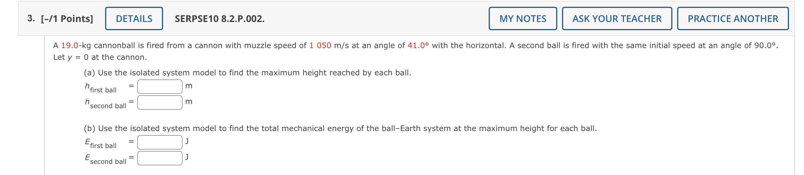 Solved Let y=0 at the cannon. (a) Use the isolated system | Chegg.com