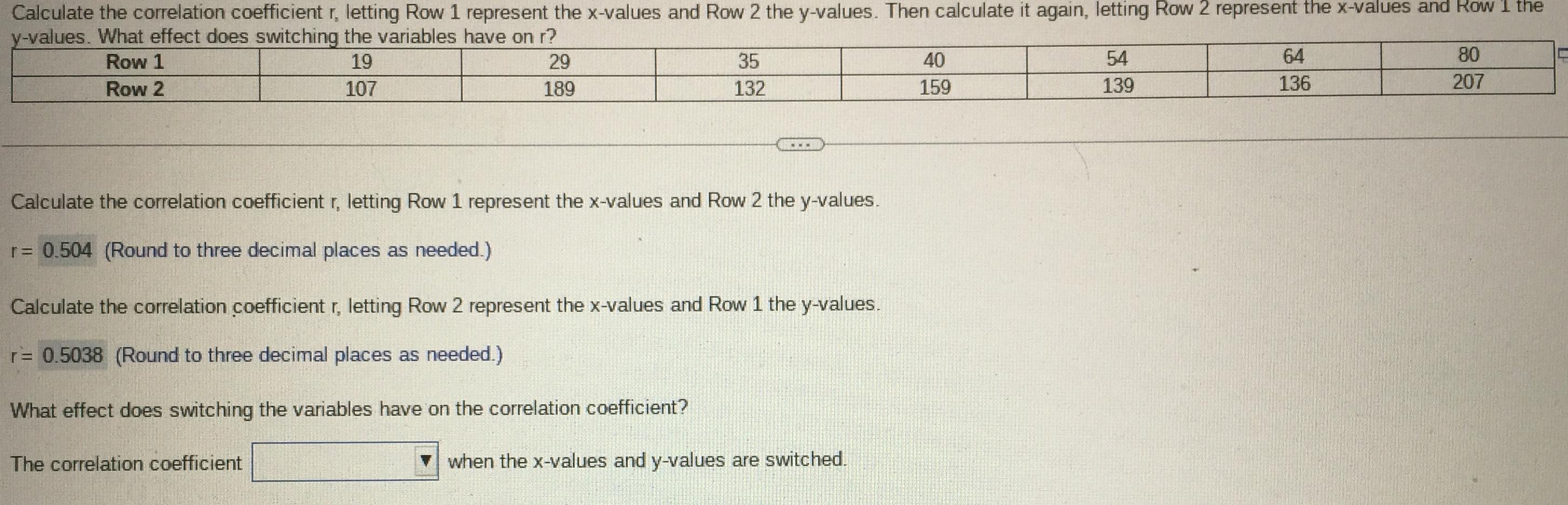 Solved Calculate the correlation coefficient r, letting Row | Chegg.com