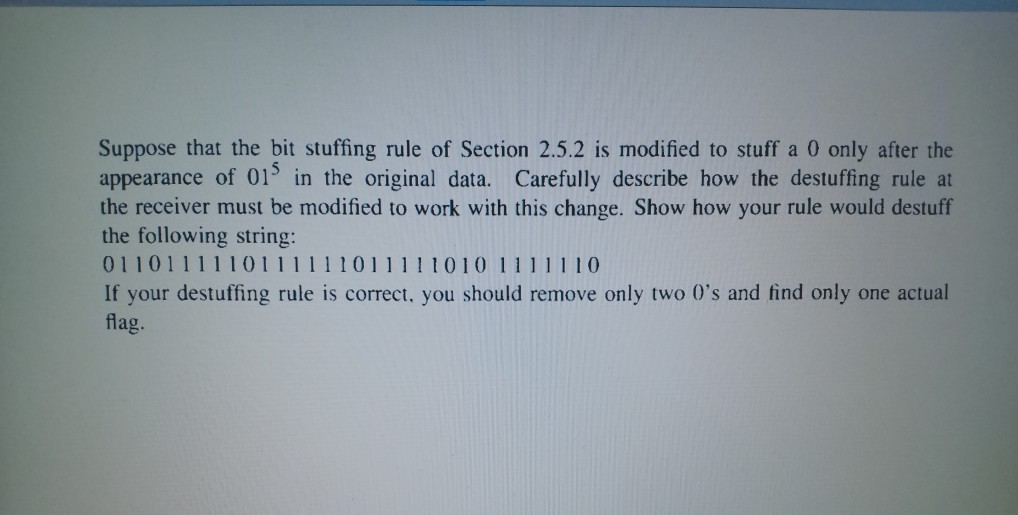 Solved Suppose that the bit stuffing rule of Section 2.5.2 | Chegg.com