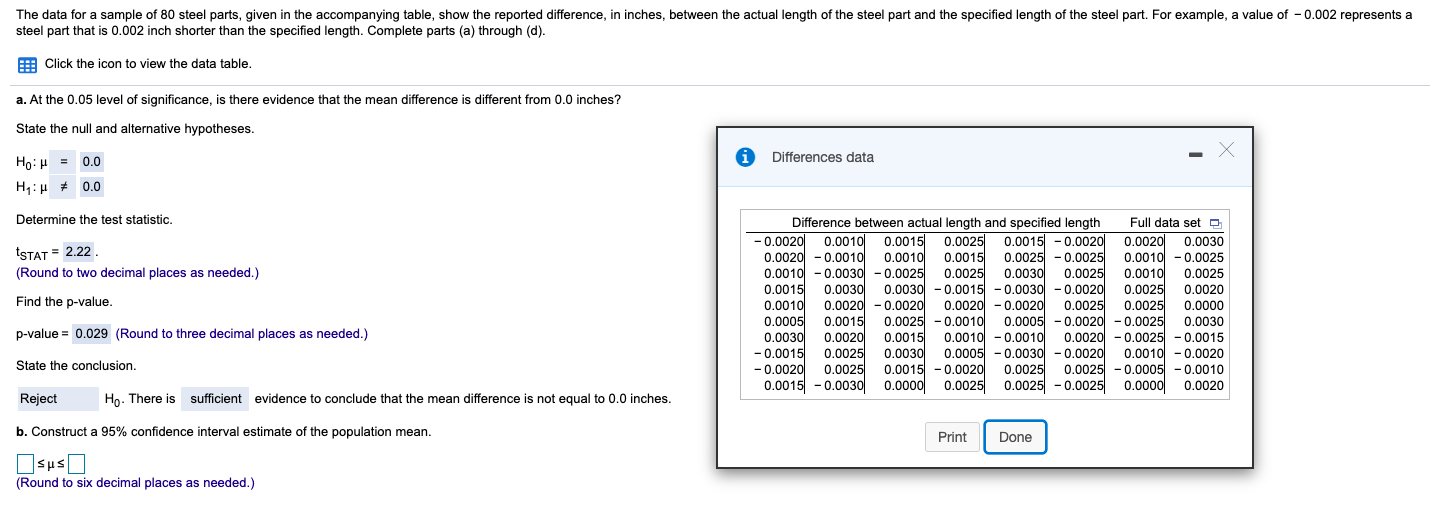 Solved The data for a sample of 80 steel parts, given in the | Chegg.com