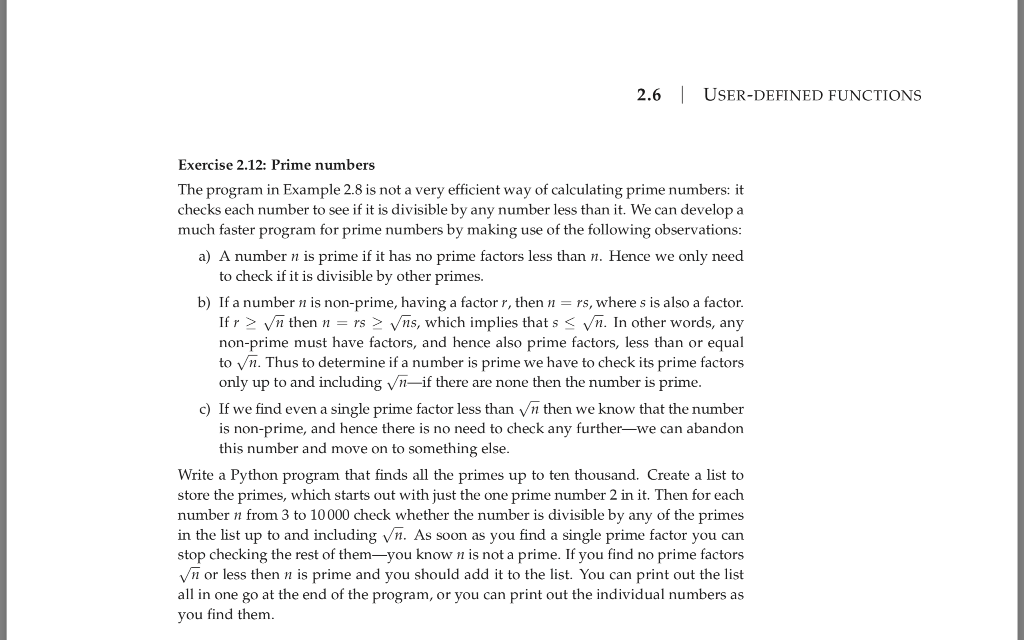 Solved 2.6 USER-DEFINED FUNCTIONS Exercise 2.12: Prime | Chegg.com