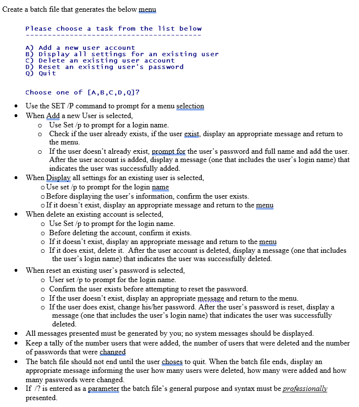 Solved Making a batch file using batch file commands and | Chegg.com Solved Making a batch file using batch file commands and | Chegg.com