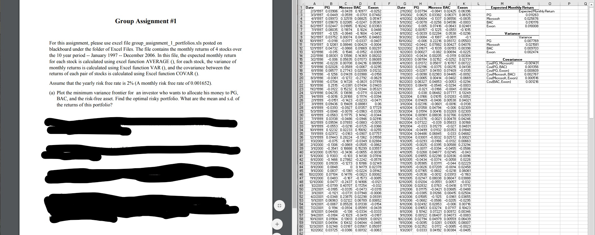 F Expected Monthly Return Expected Monthly Return PG | Chegg.com