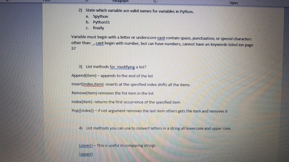Solved Pragraph Styles State which variable are valid names | Chegg.com
