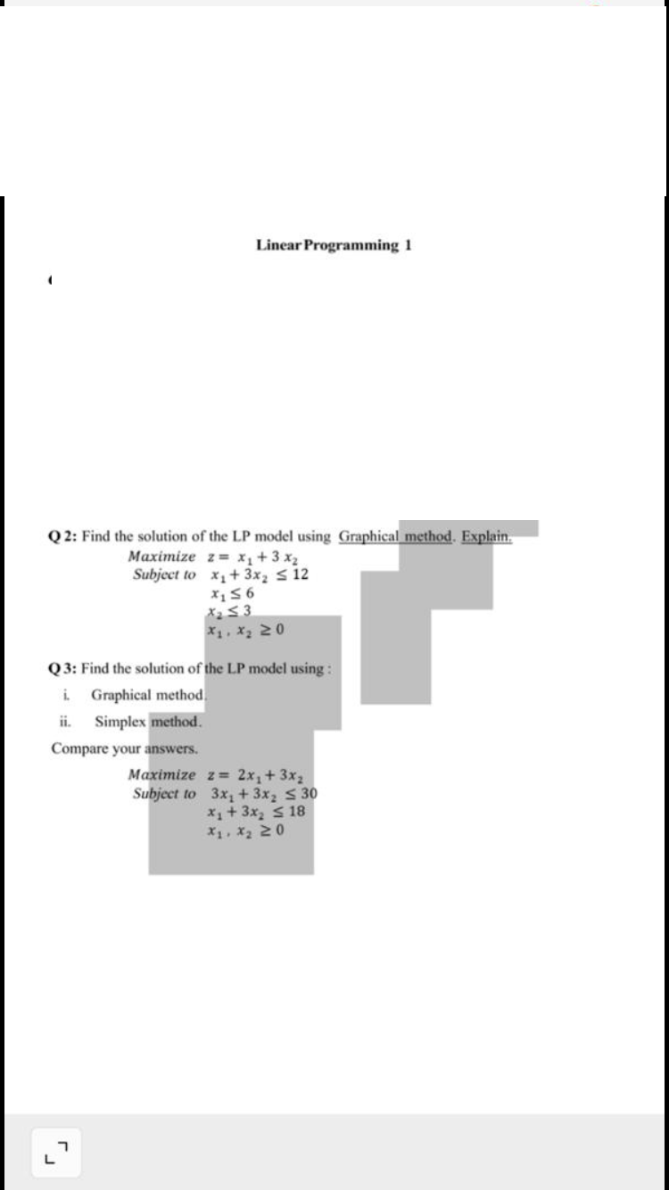 Solved Linear Programming 1 Q2: Find the solution of the LP | Chegg.com