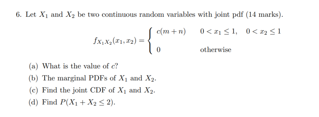 Solved 6. Let X1 and X2 be two continuous random variables | Chegg.com