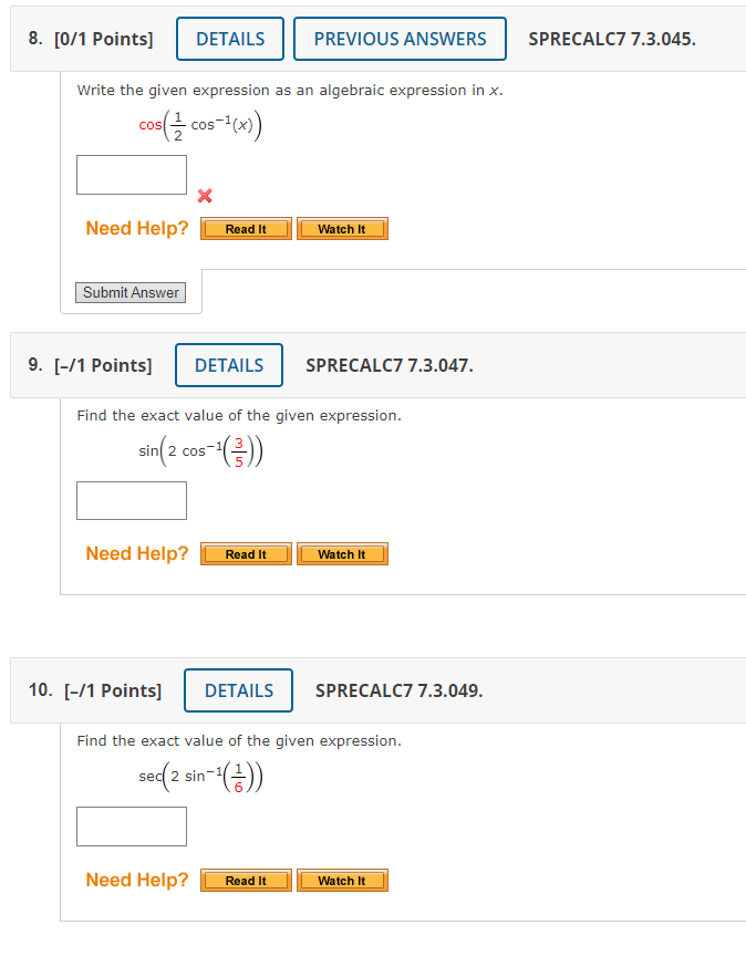 Solved 8. [0/1 Points] DETAILS PREVIOUS ANSWERS SPRECALC7 | Chegg.com