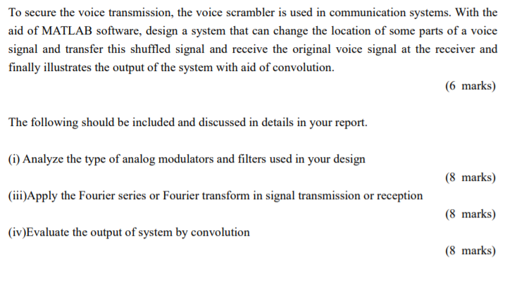 To secure the voice transmission, the voice scrambler | Chegg.com