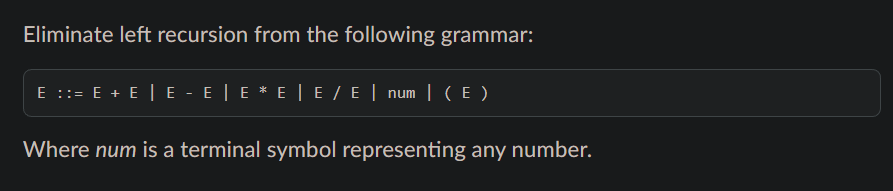Solved Eliminate left recursion from the following grammar: | Chegg.com