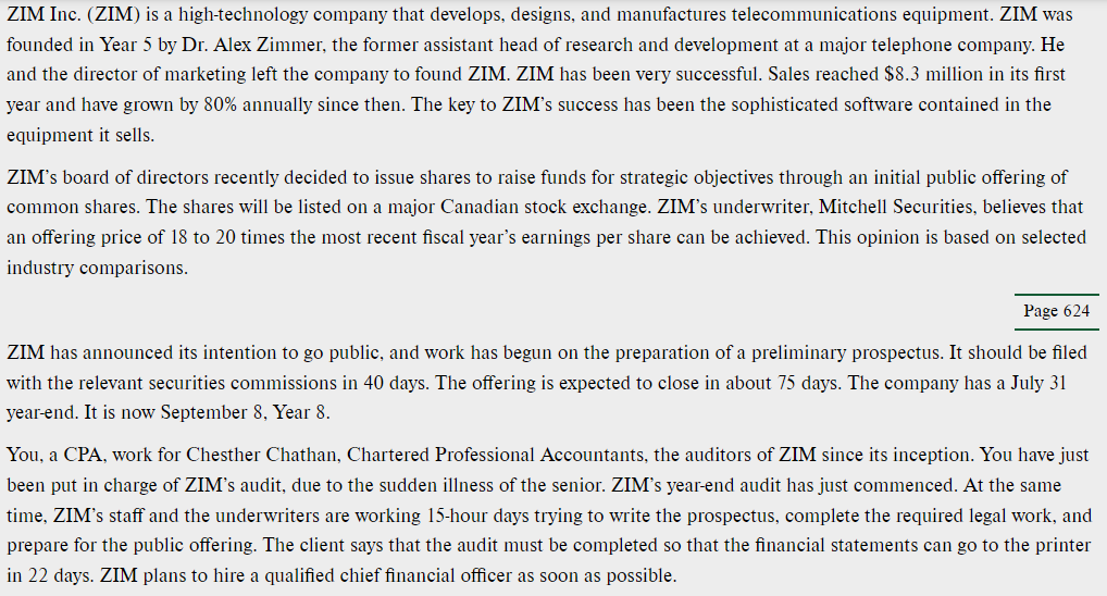 Solved ZIM Inc. (ZIM) is a high-technology company that | Chegg.com