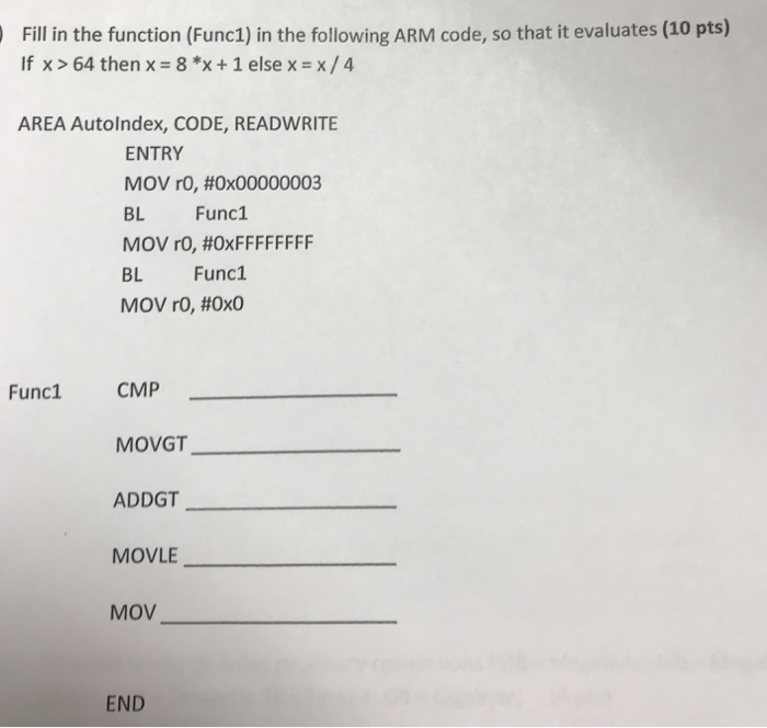 Solved Fill in the function (Func1) in the following ARM | Chegg.com