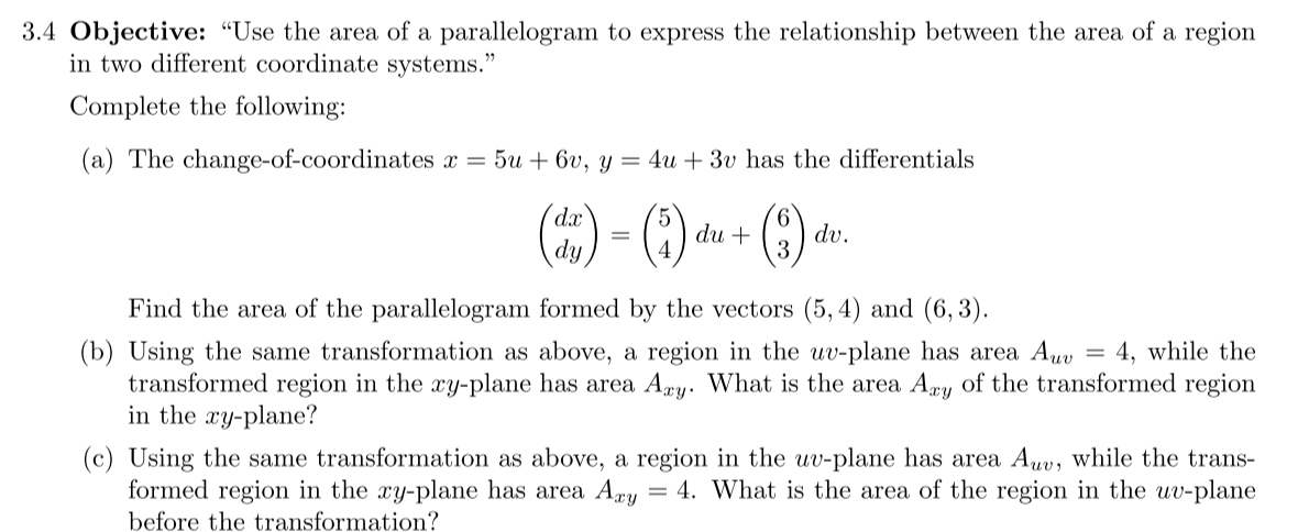 Solved 4 Objective: "Use the area of a parallelogram to | Chegg.com