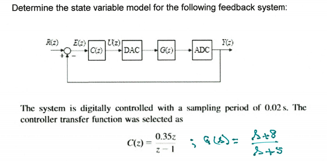 Determine the state variable model for the following | Chegg.com