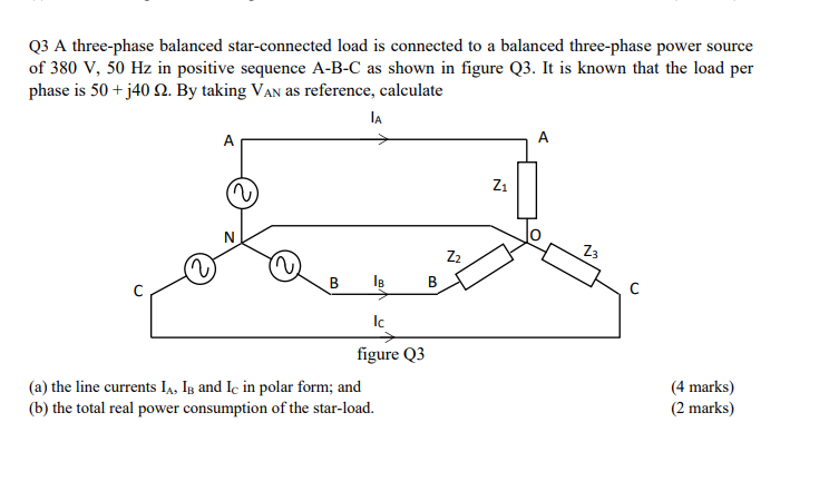 Solved Q3 A three-phase balanced star-connected load is | Chegg.com
