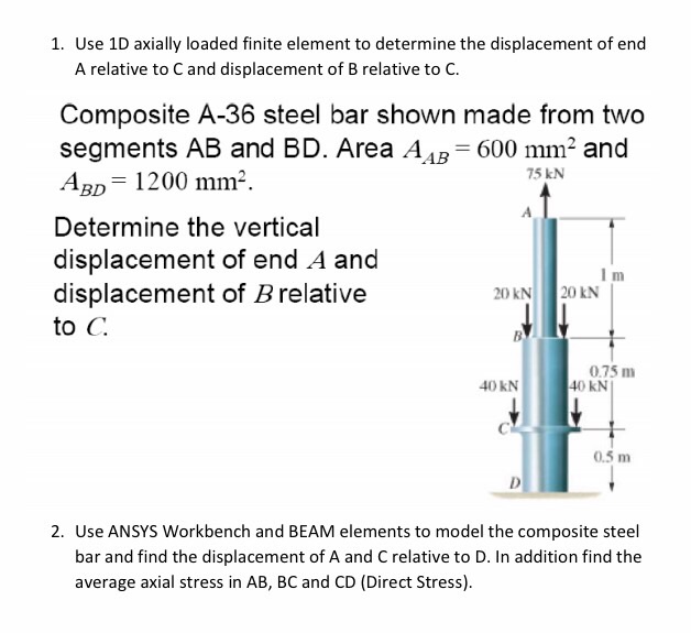 Solved Use 1D axially loaded finite element to determine the | Chegg.com