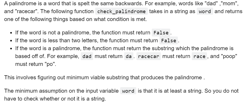 Solved A palindrome is a word that is spelt the same | Chegg.com