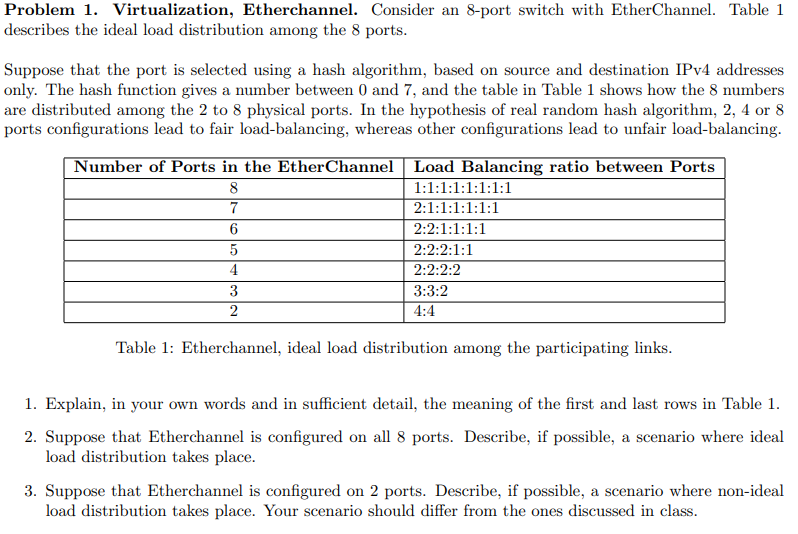 Solved Problem 1. Virtualization, Etherchannel. Consider an | Chegg.com