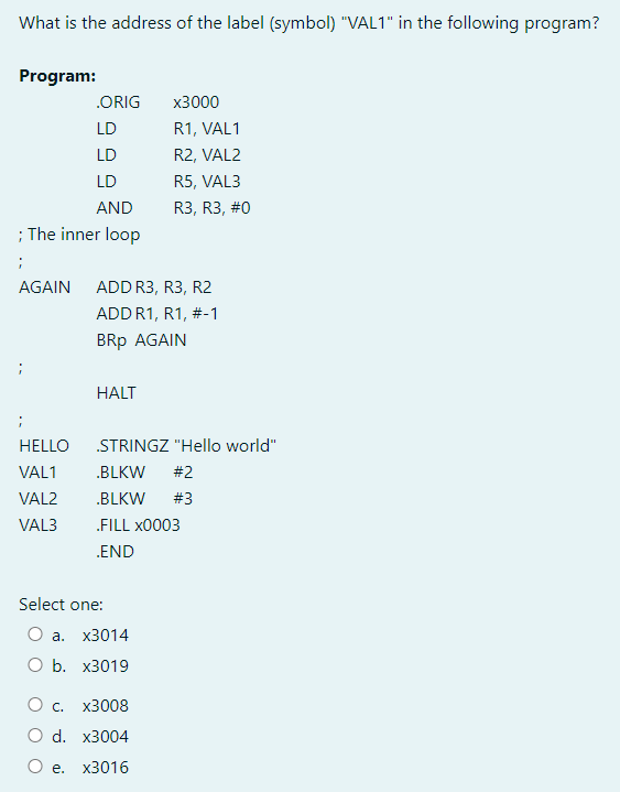Solved What is the address of the label (symbol) "VAL1" in | Chegg.com