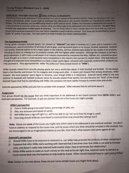 Solved Group Project (Business Law I-2694) Fall Semester | Chegg.com