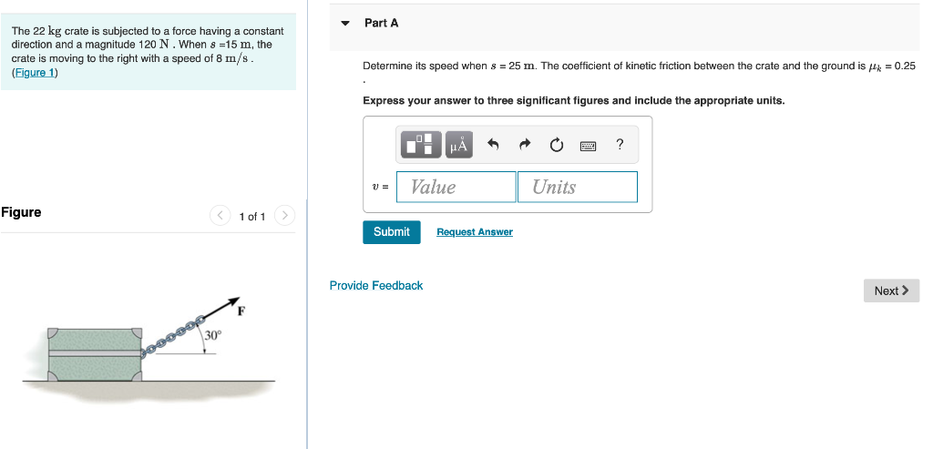 Solved The 22 kg crate is subjected to a force having a | Chegg.com