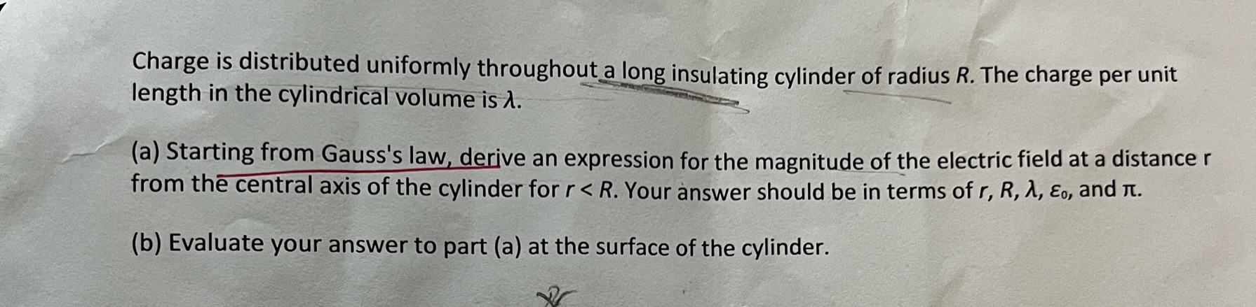 Solved Charge is distributed uniformly throughout a long | Chegg.com