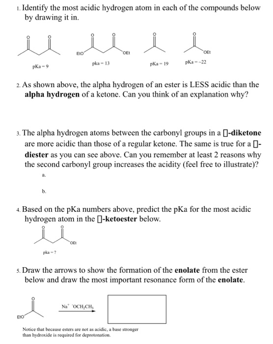 Solved 1. Identify the most acidic hydrogen atom in each of | Chegg.com