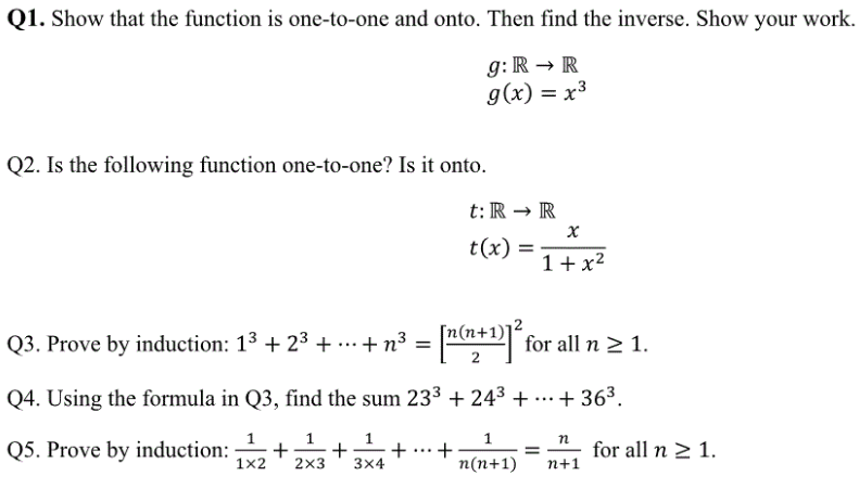 Solved Q1. Show that the function is one-to-one and onto. | Chegg.com