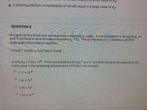 Solved o A smal e A small equilibrium concentration of HA | Chegg.com