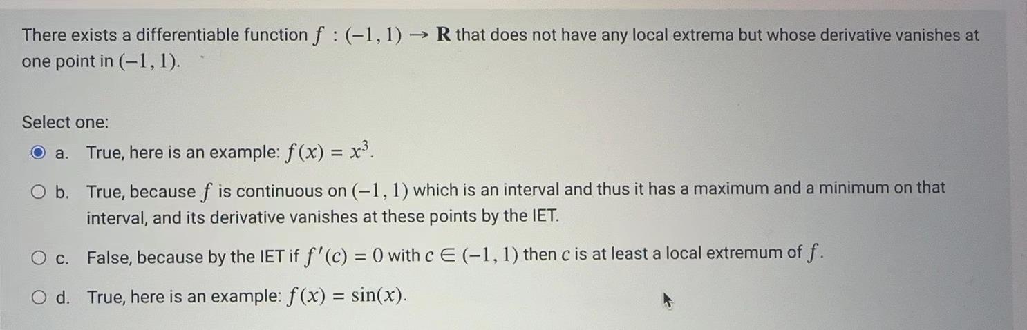 Solved There exists a differentiable function f:(−1,1)→R | Chegg.com